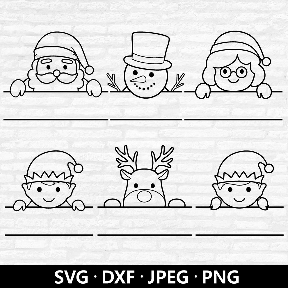 Christmas Name Frame SVG, Santa Split Monogram, Elves Clipart, Cute Mr ...