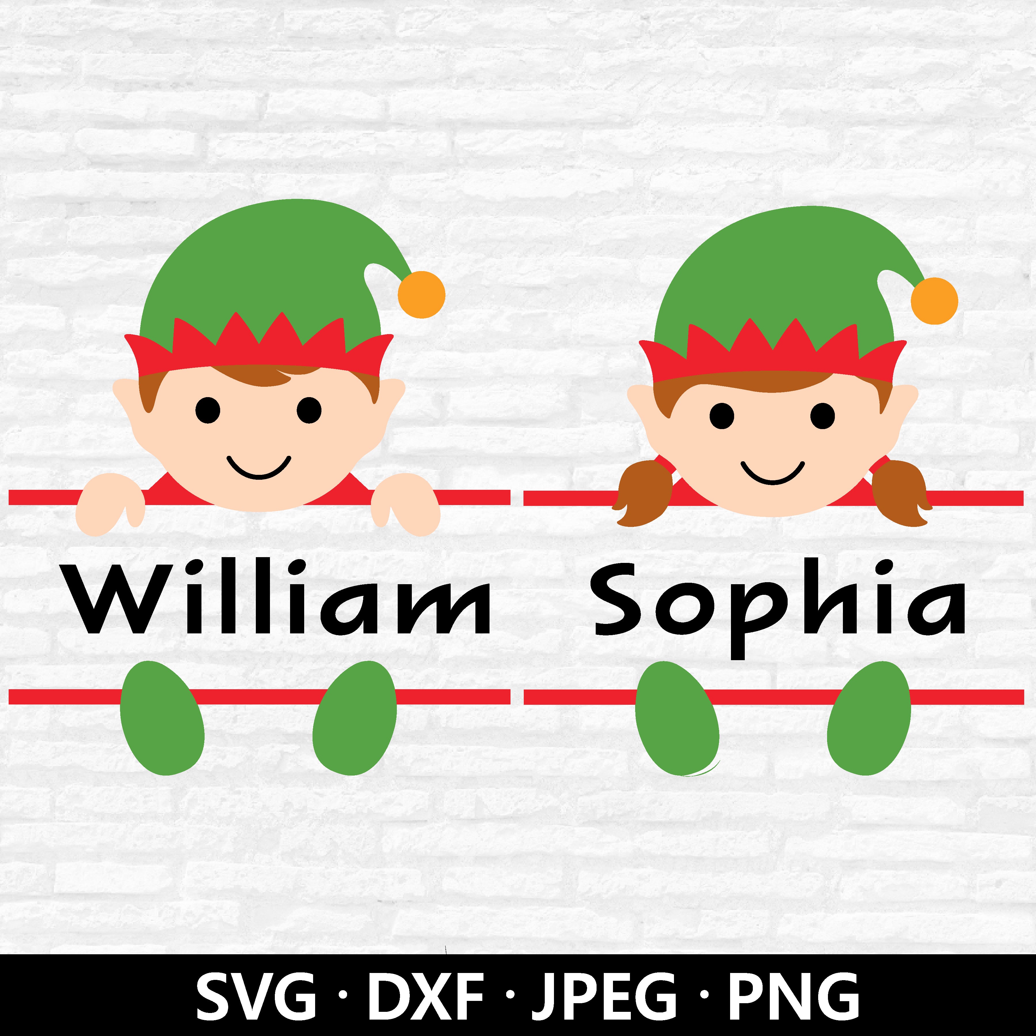 Christmas Elf Monogram SVG, Split Monogram cut files, Elf Boy girl SVG ...